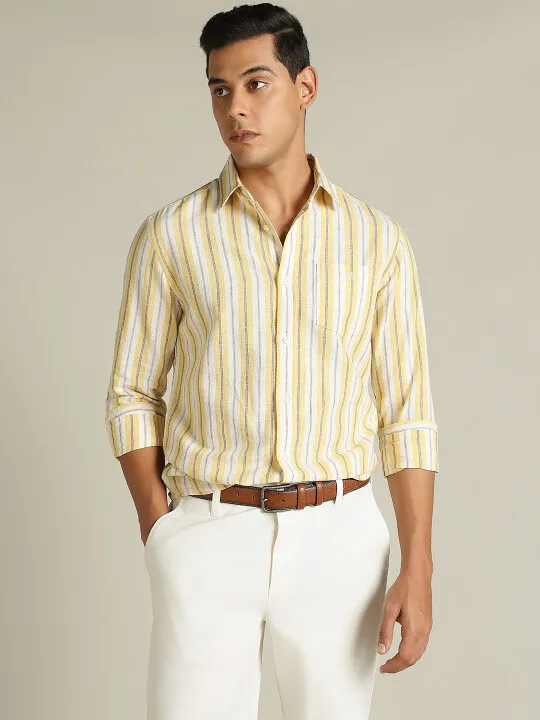 Buy Dockers Men Striped Yellow Classic Fit Shirt | Dockers® India ...