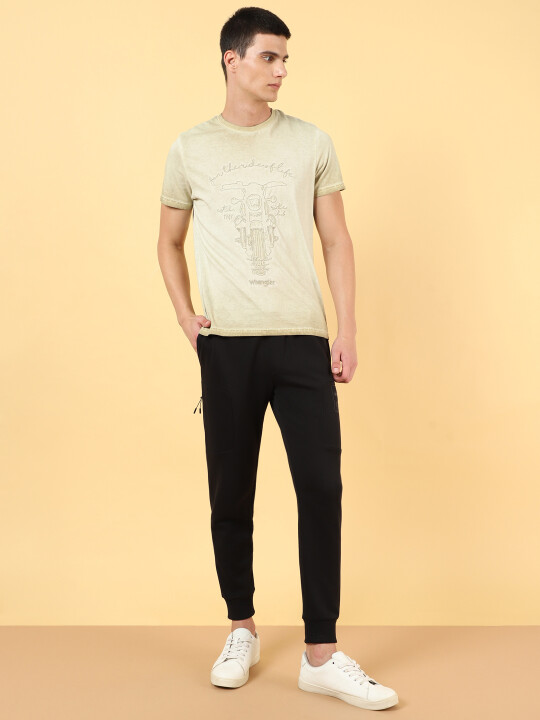 Men Black Interlock Mid Rise Regular Fit Joggers