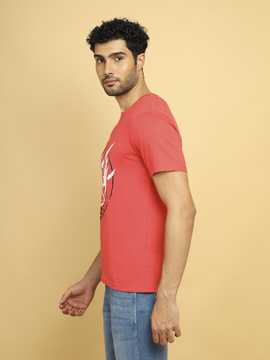 Wrangler Men's Graphic Print Red Crew Neck T-Shirt (Regular)