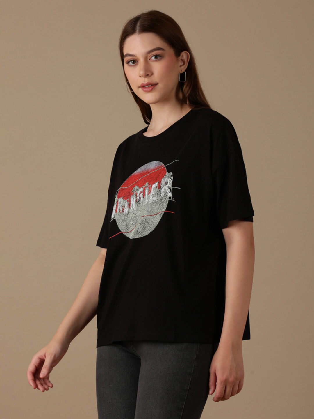 Wrangler Women's Graphic Black Logo Crew Neck T-shirt (Girlfriend Tee)